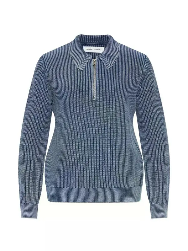 SAMSOE SAMSOE Saearl Ribbed Zip-fastening Polo Shirt - Blue