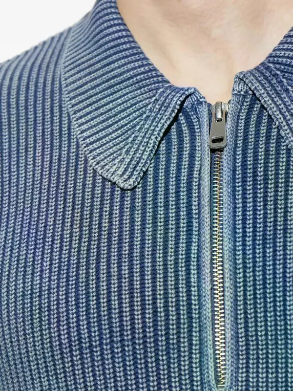 SAMSOE SAMSOE Saearl Ribbed Zip-fastening Polo Shirt - Blue