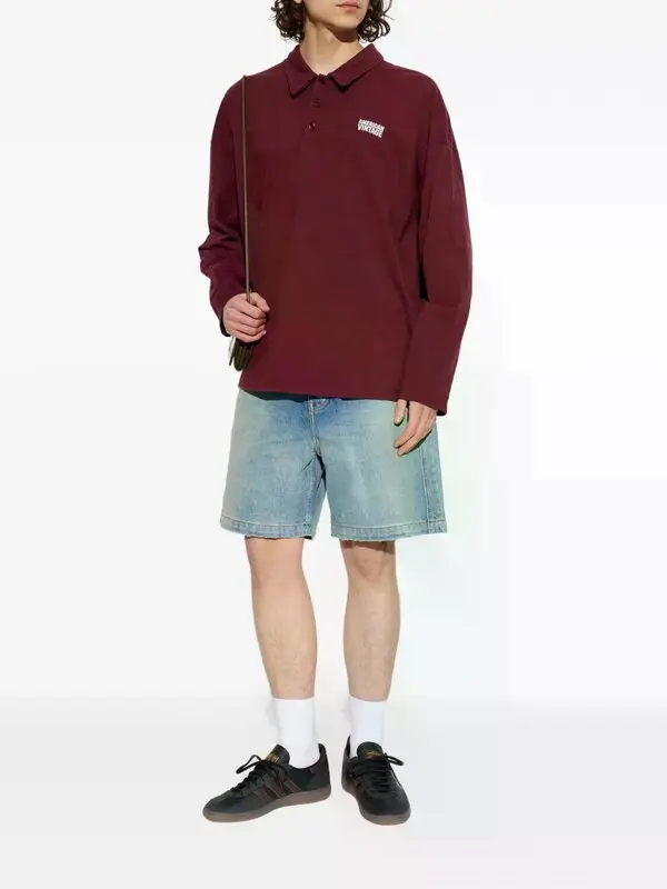 American Vintage Gixy Long-sleeved Polo Shirt - Red