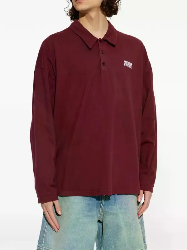 American Vintage Gixy Long-sleeved Polo Shirt - Red