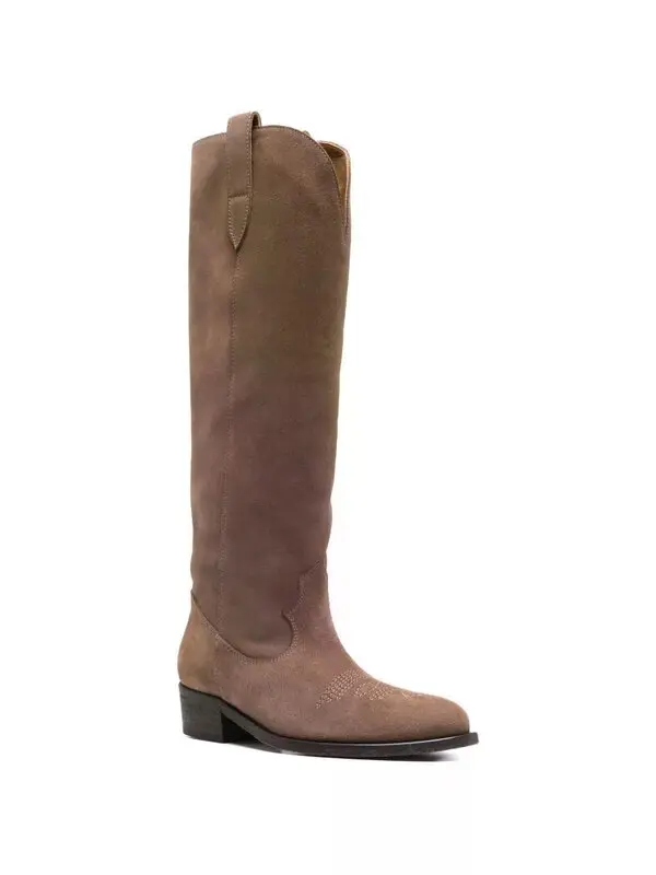 VIA ROMA 15 Embroidered Suede Boots - Brown