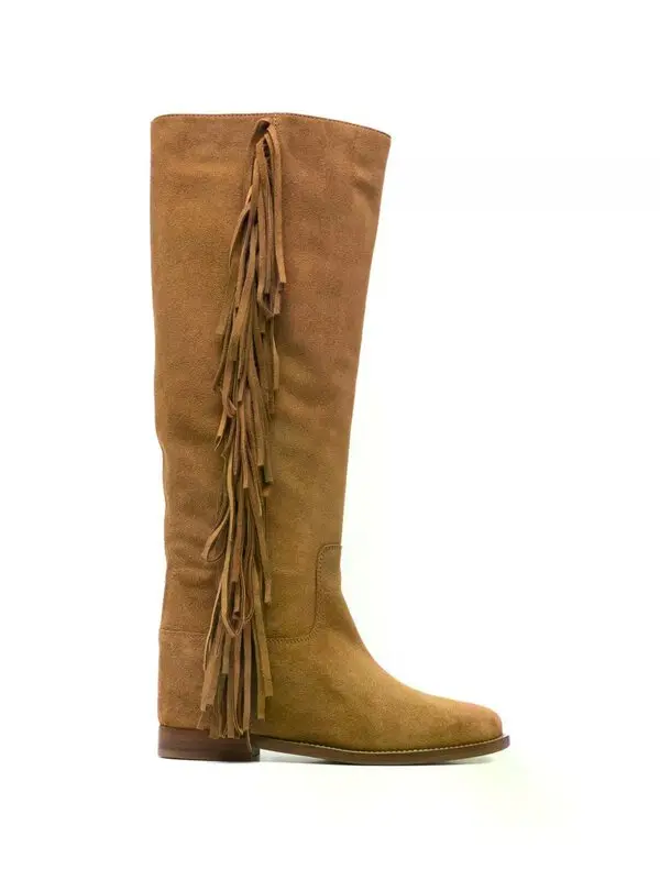 VIA ROMA 15 Fringe-detail Knee Length Boots - Brown