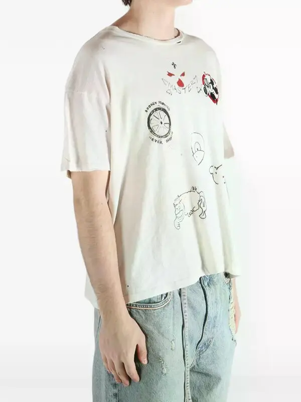 PALY Graphic Print Distressed Cotton T-shirt