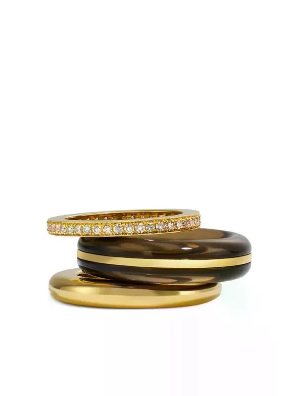BY PARIAH 14k Diamond And Quartz Ring Stack - Gold