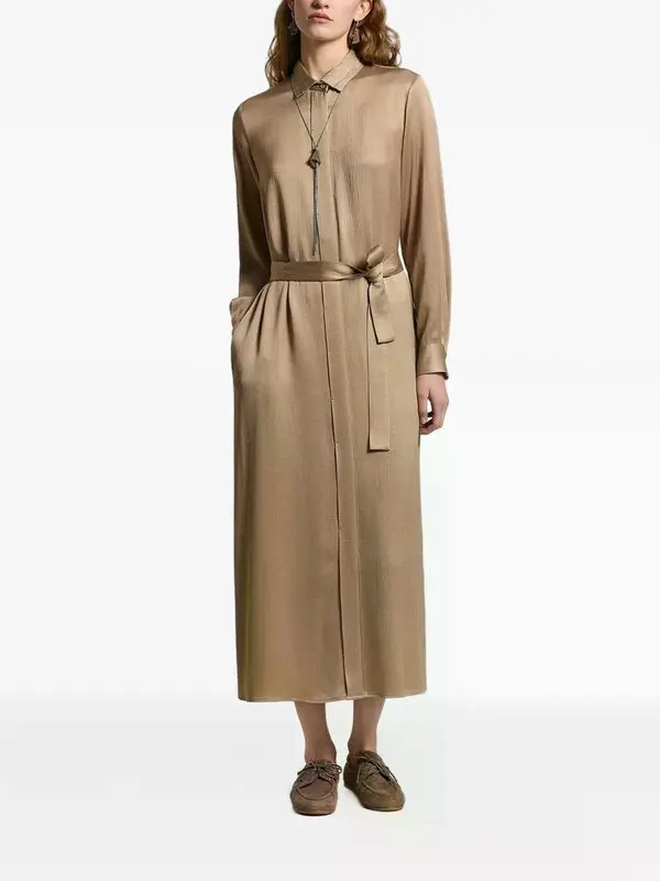 Peserico Satin Midi Shirt Dress - Neutrals