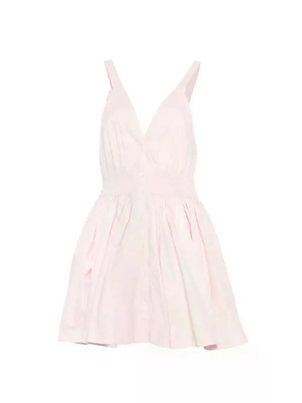 Maje Cotton Flared Mini Dress With V-neck And Button Detail