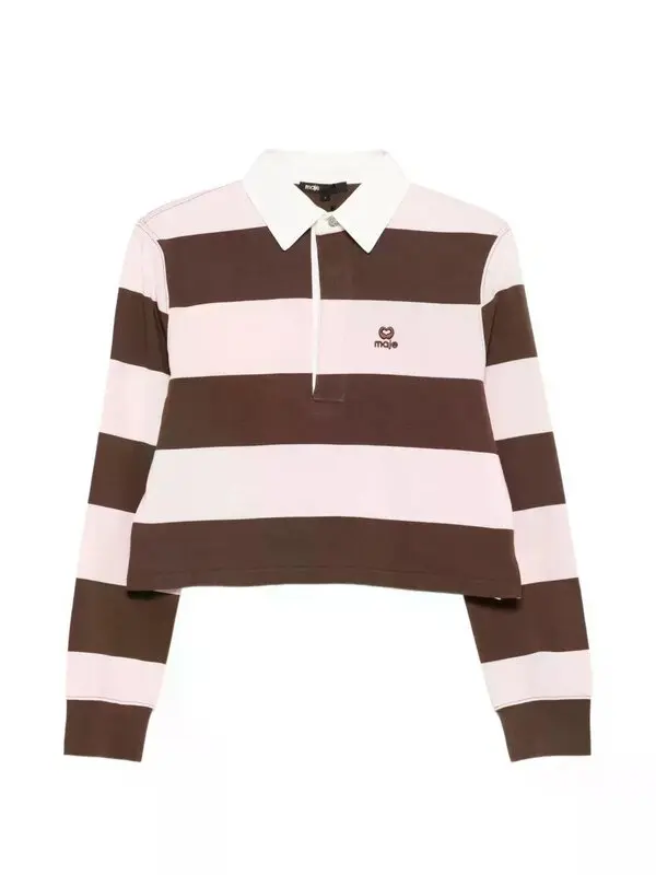Maje Striped Cropped Polo Top