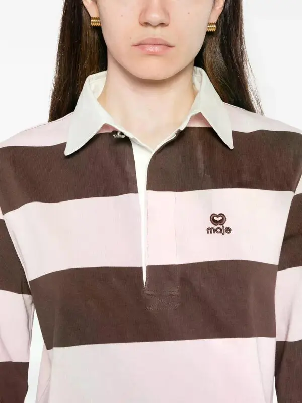 Maje Striped Cropped Polo Top