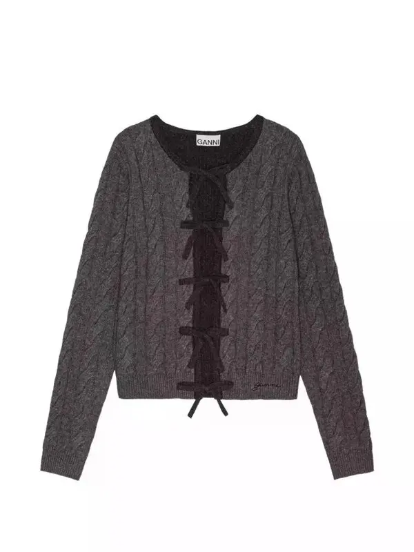 GANNI Cable-knit Cardigan With Tie Detailing - Grey
