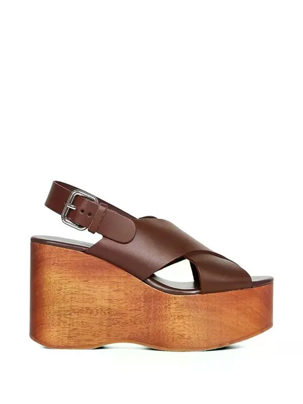 Max Mara Criss-cross Leather Wedge Sandals - Brown