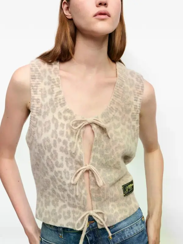 GANNI Animal-print Knit Vest - Neutrals