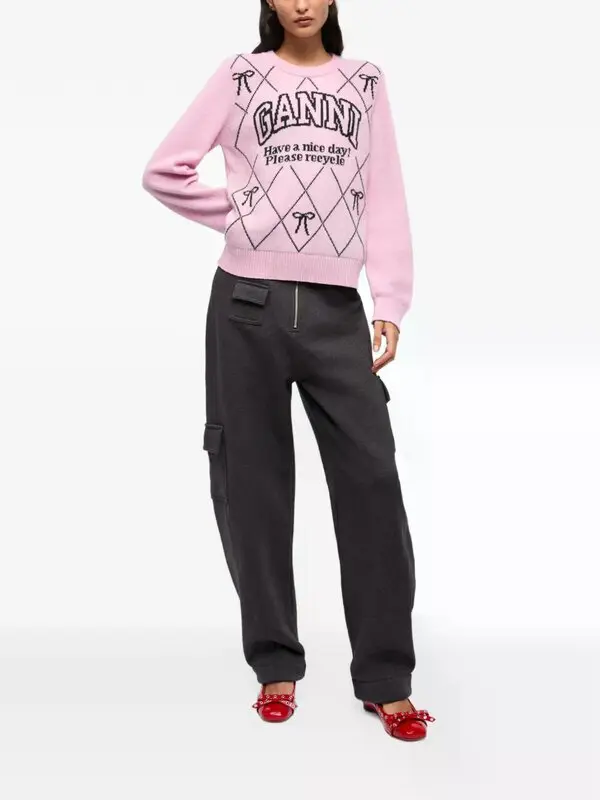 GANNI Bow-intarsia Sweater - Pink