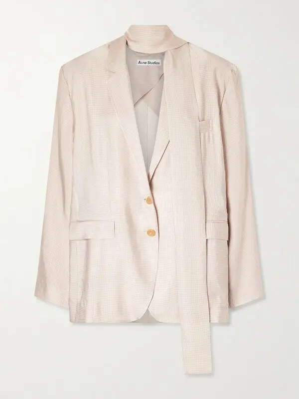 Acne Studios Oversized Scarf-detailed Checked Twill Blazer - Neutrals