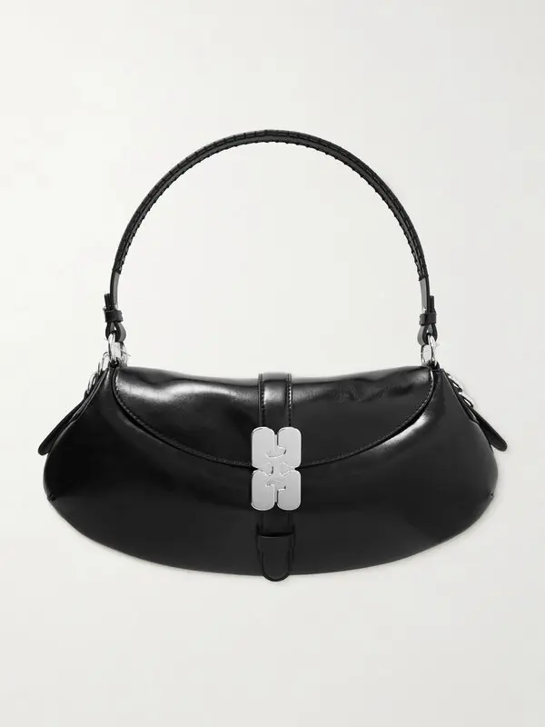GANNI Kat Recycled Leather-blend Shoulder Bag - Black