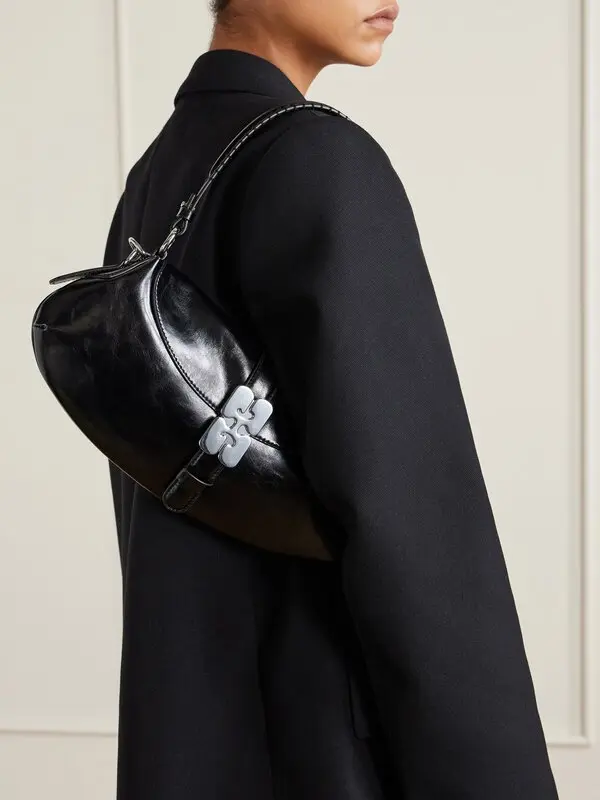 GANNI Kat Recycled Leather-blend Shoulder Bag - Black