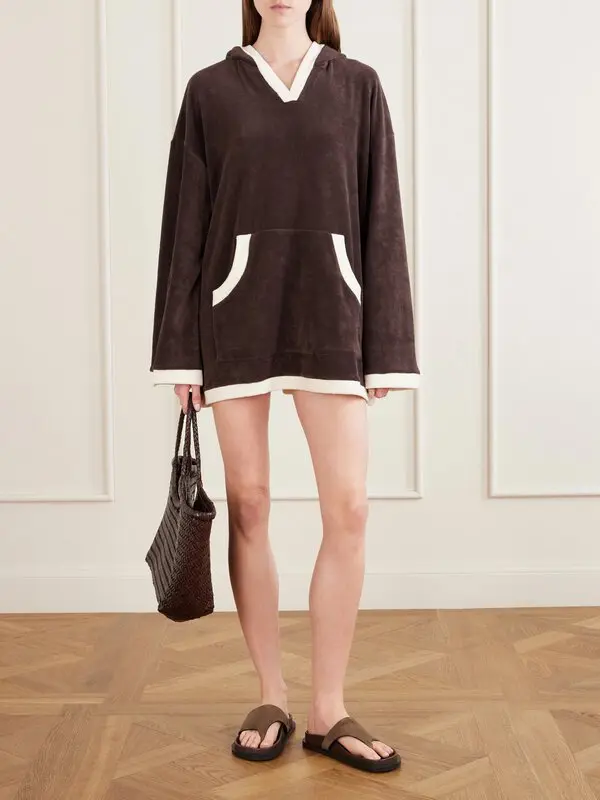 Staud Anona Hooded Cotton-blend Terry Coverup - Brown