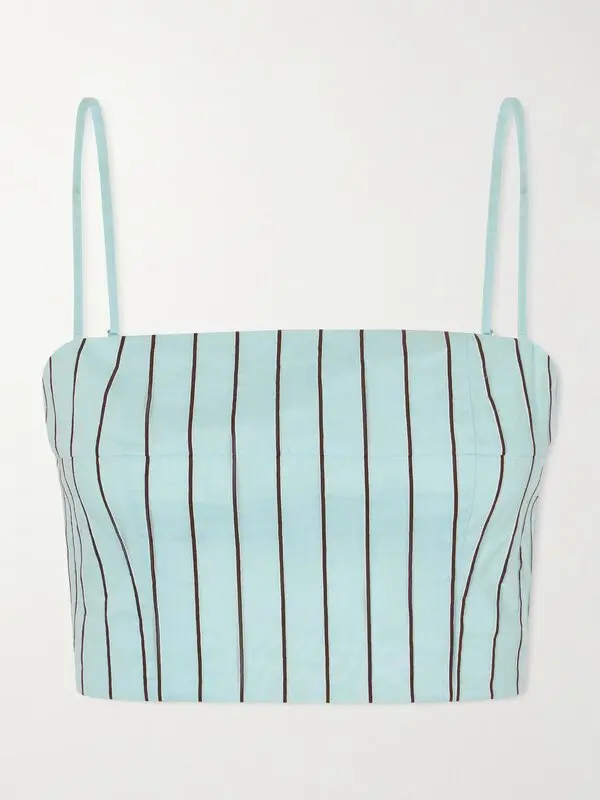 Staud Federico Cropped Striped Top - Blue