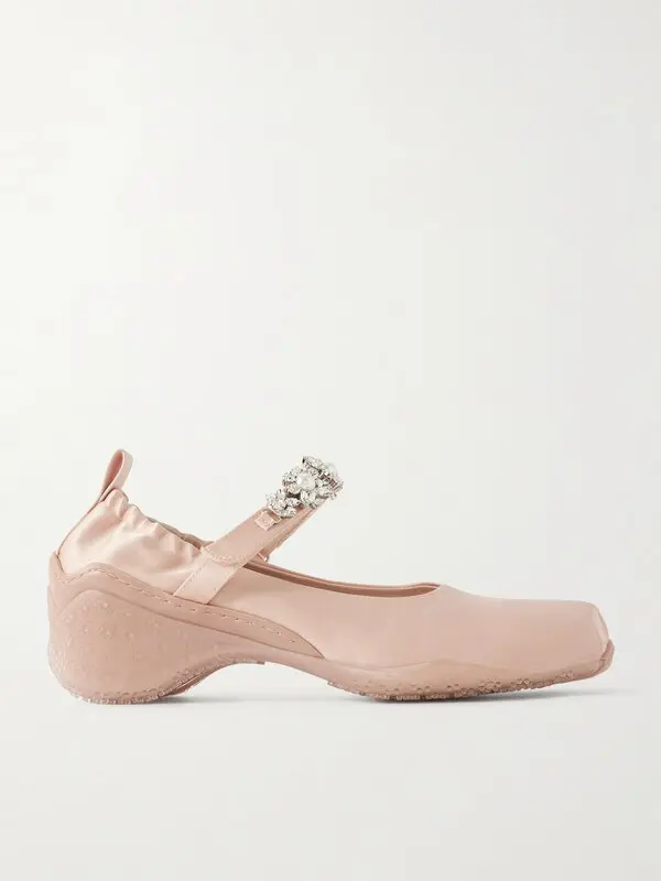 Simone Rocha Ballet Runner Crystal-embellished Satin Pumps - Pink