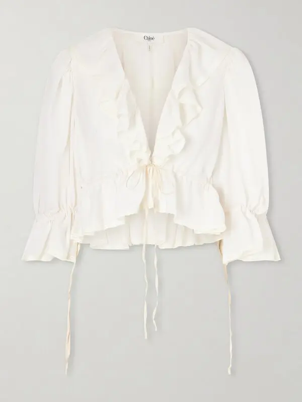 Chloé Lace-trimmed Ruffled Silk-georgette Blouse - White