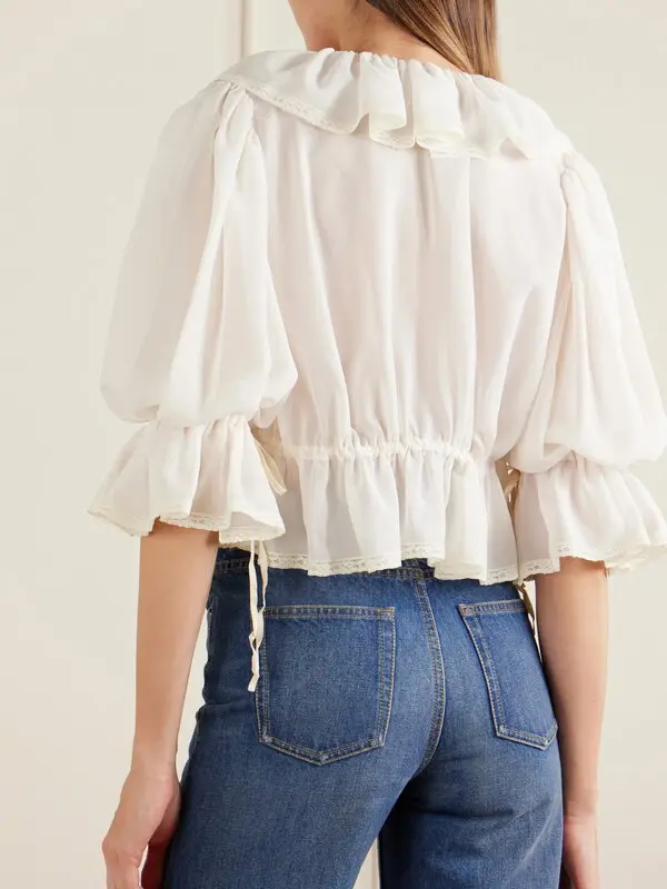 Chloé Lace-trimmed Ruffled Silk-georgette Blouse