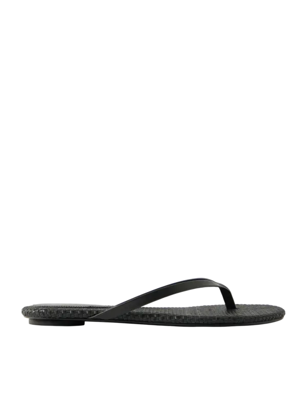 ST. AGNI Woven Leather Flip Flops - Black