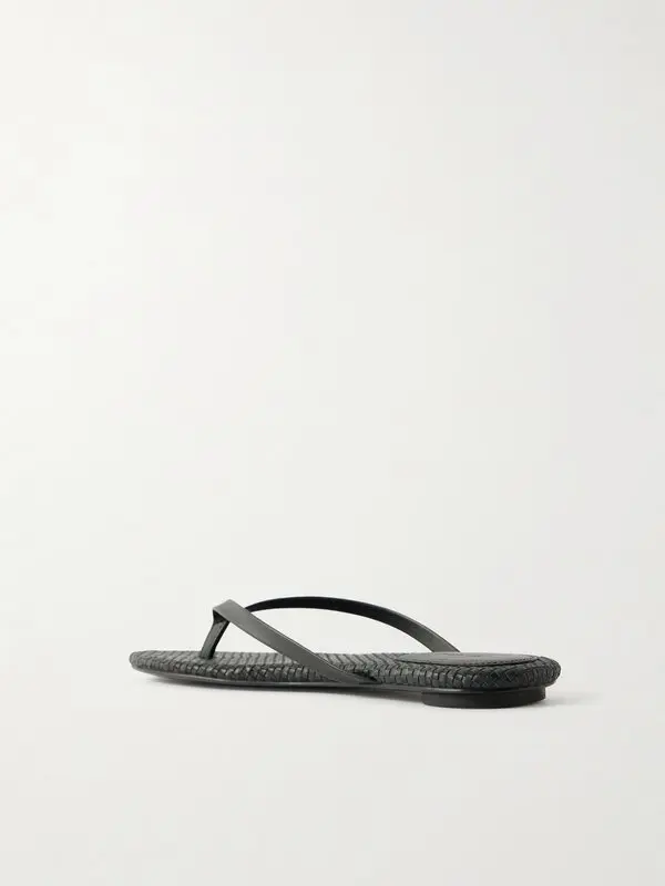 ST. AGNI Woven Leather Flip Flops - Black