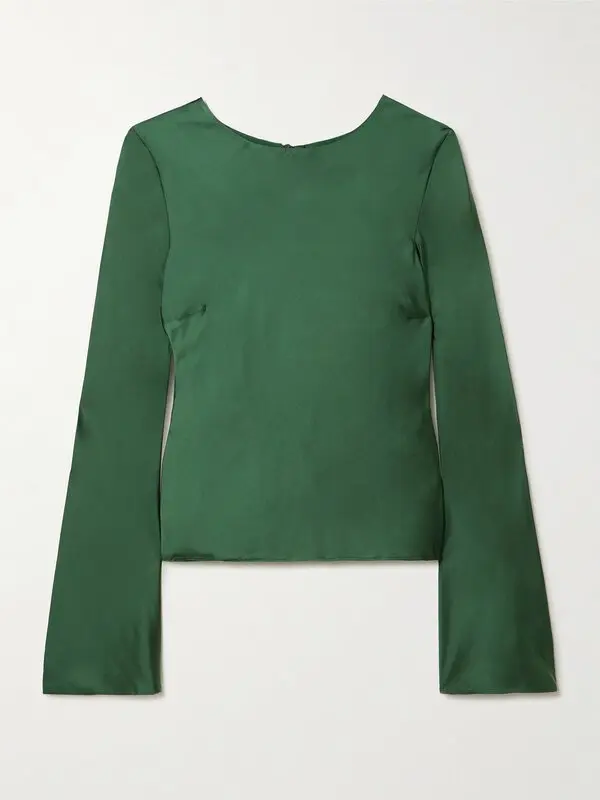 GANNI Tie-back Cutout Satin Blouse