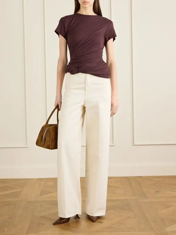 Magda Butrym Gathered Cotton-blend T-shirt - Brown