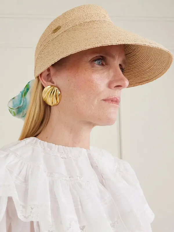 Chloé Printed Silk-trimmed Woven Raffia Sun Visor - Blue