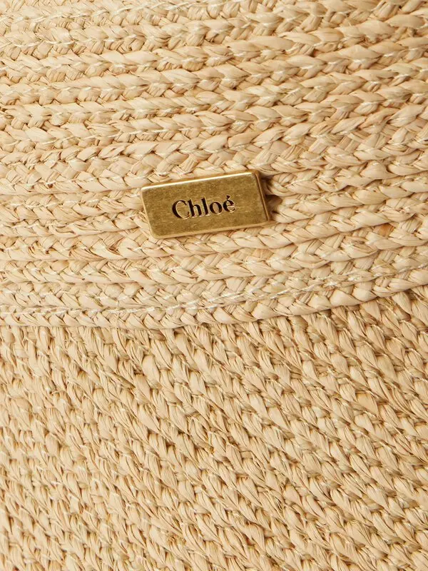 Chloé Printed Silk-trimmed Woven Raffia Sun Visor - Blue