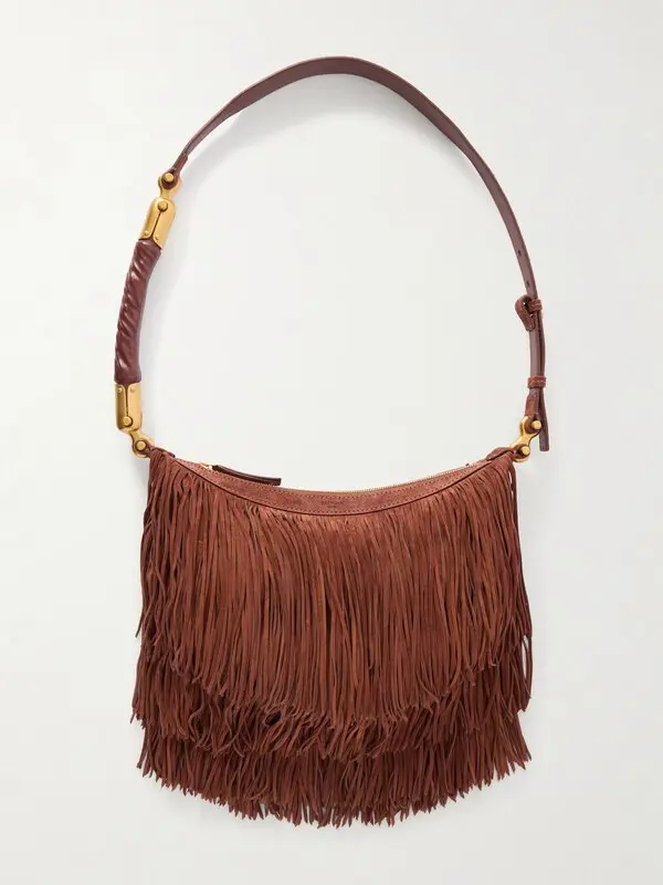 Balmain Ebene Fringed Shoulder Bag - Brown
