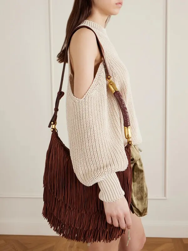 Balmain Ebene Fringed Shoulder Bag - Brown