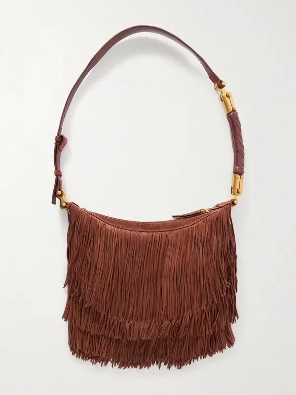 Balmain Ebene Fringed Shoulder Bag - Brown