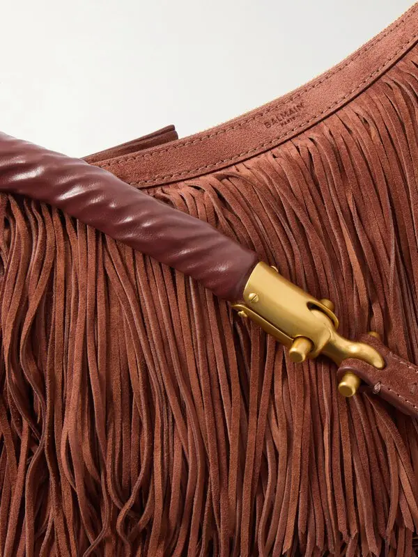 Balmain Ebene Fringed Shoulder Bag - Brown