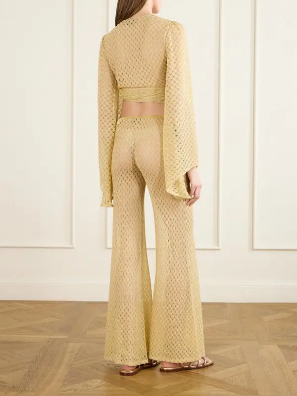 Missoni Metallic Crochet-knit Flared Pants - Gold