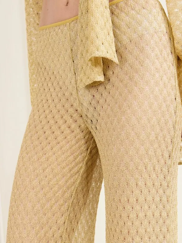 Missoni Metallic Crochet-knit Flared Pants - Gold