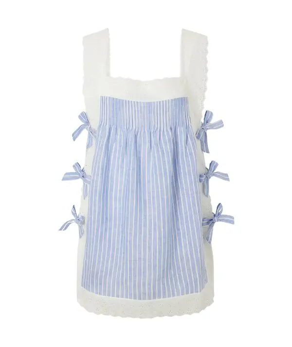 Loretta Caponi Fiocchini Bow-embellished Striped Linen Mini Dress - Blue