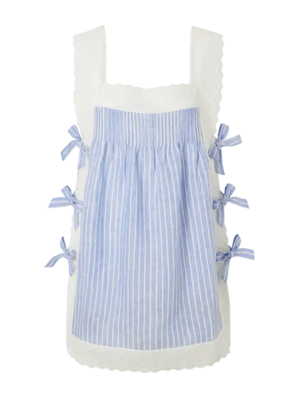 Loretta Caponi Fiocchini Bow-embellished Striped Linen Mini Dress - Blue