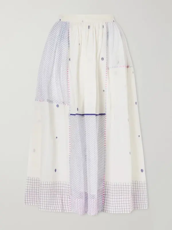 EKA Gathered Striped Cotton-jamdani Midi Skirt