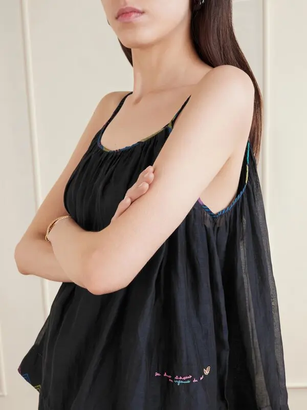 EKA Gladioli Printed Cotton And Silk-blend Top