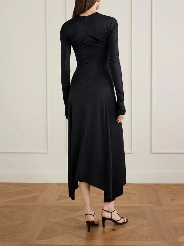 Victoria Beckham Asymmetric Ruched Midi Dress