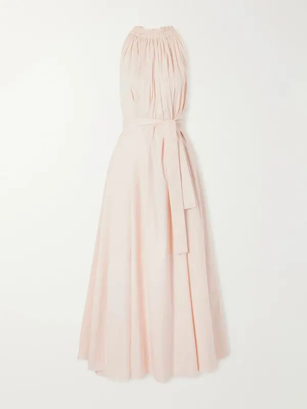 Sasuphi Belted Pleated Cotton-blend Maxi Dress