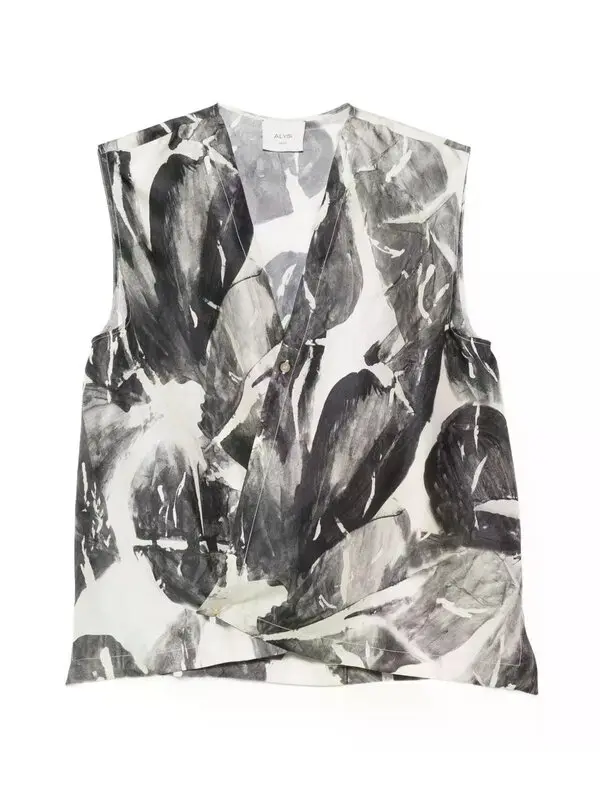 ALYSI Printed Buttoned Top - Black