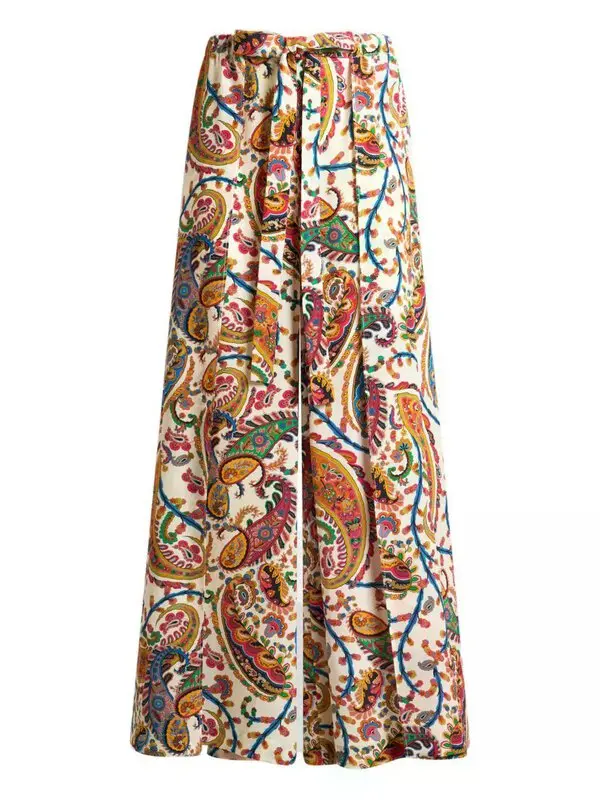 Etro Palazzo Trousers With Belt And Floral Paisley Motif - Neutrals