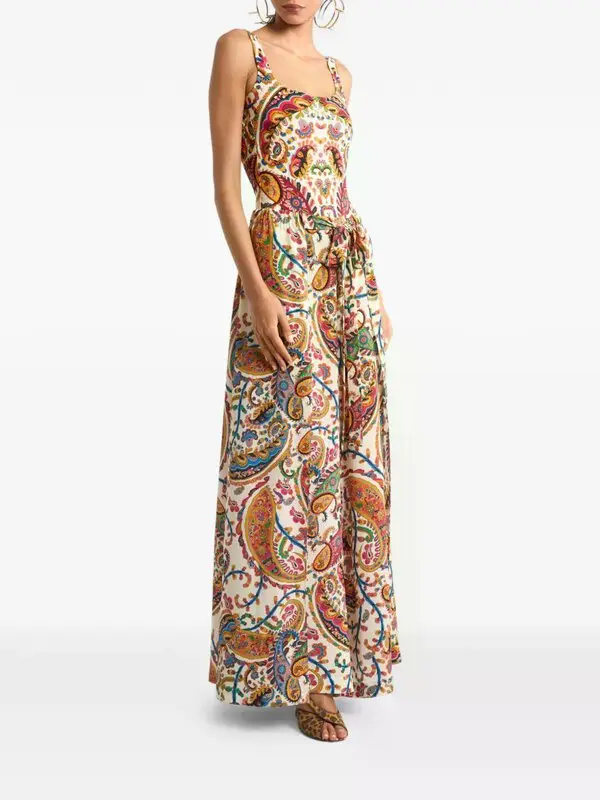 Etro Palazzo Trousers With Belt And Floral Paisley Motif - Neutrals