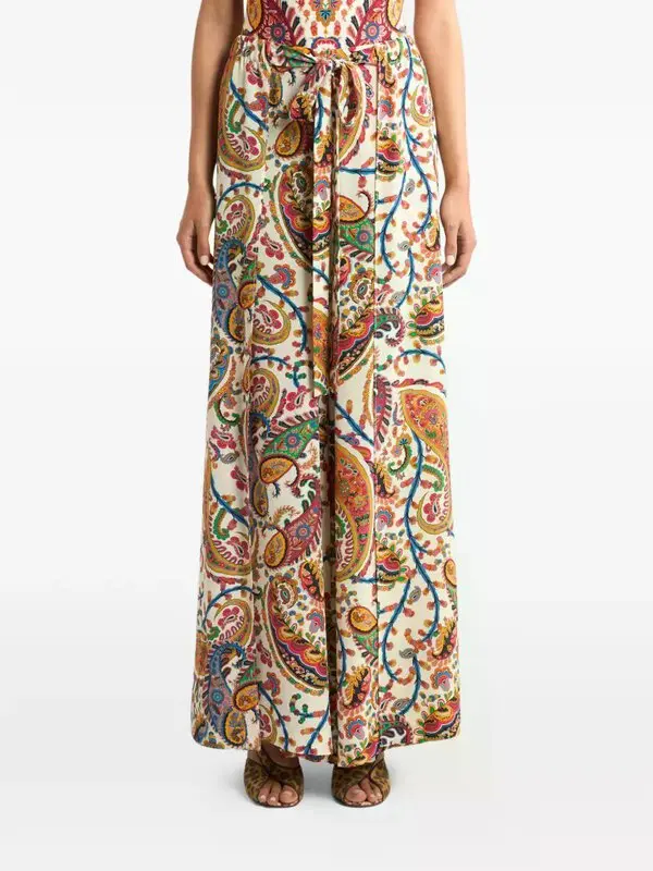 Etro Palazzo Trousers With Belt And Floral Paisley Motif - Neutrals