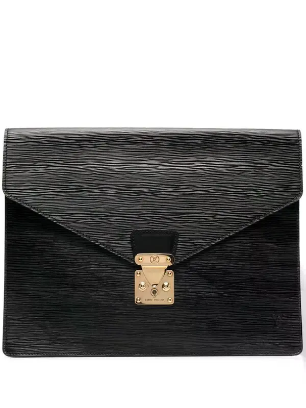 LOUIS VUITTON 2000s Épi Front Flap Clutch - Black