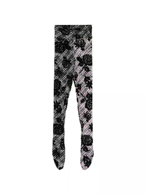 CHOPOVA LOWENA Floral Print Check Tights - Black