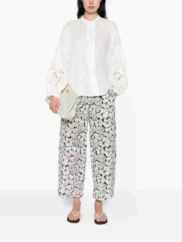 Max Mara Destro Floral-embroidered Shirt - White