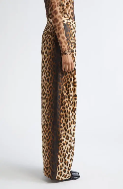 Sportmax Oblo Leopard Print Silk Twill Wide Leg Pants - Camel